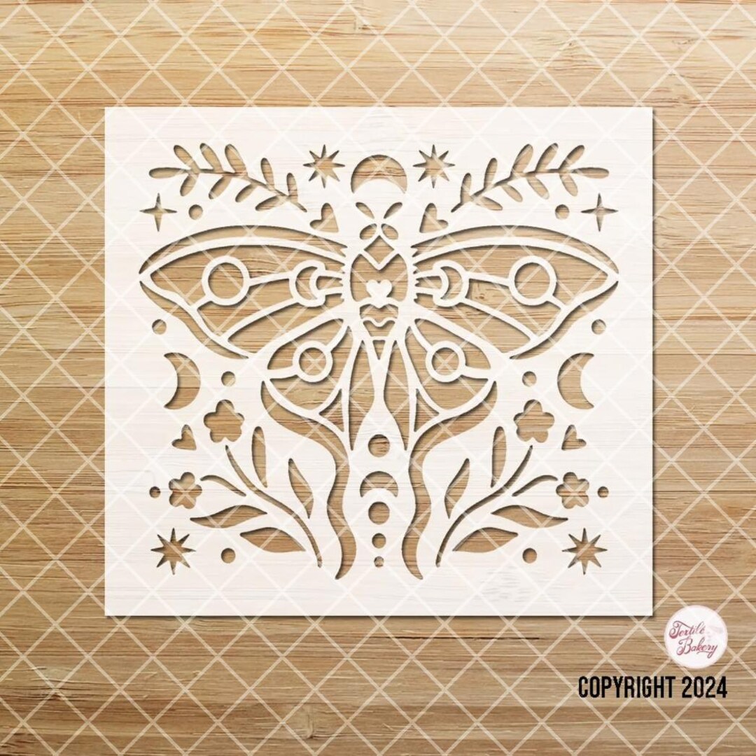 Luna Moth Stencil, Moth Floral Stencil, Moth Insect Stencil Design ...