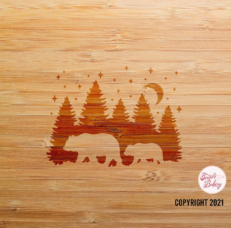 Pine Tree Stencil, Bear Stencil, Forrest With Bear Stencil, Fir Tree ...