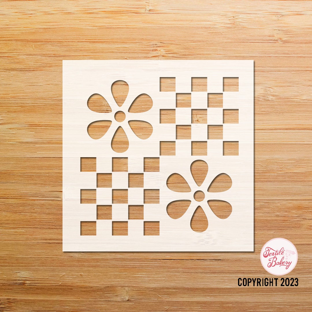 Checker Daisy Stencil, Boho Stencil, Daisy Stencil, Checkered Stencil, Wall Stencil, Clay ...