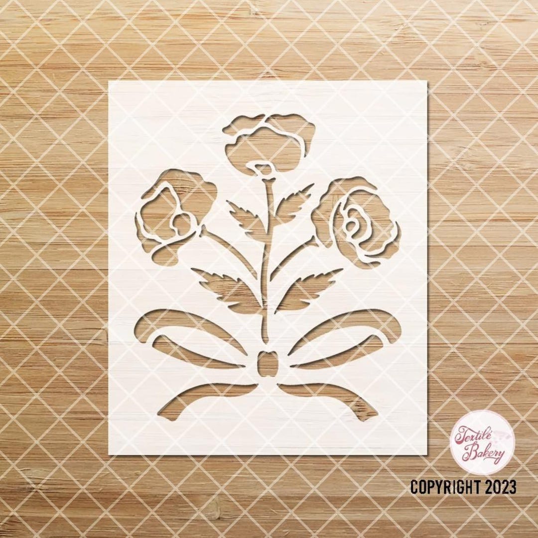 Poppy Stencil With Bow, Preppy Grand-millennial Stencil, Wildflower ...