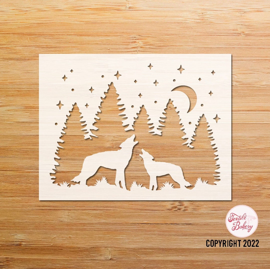 Pine Tree Stencil, Wolf Stencil, Forrest With Wolf Stencil, Fir Tree ...