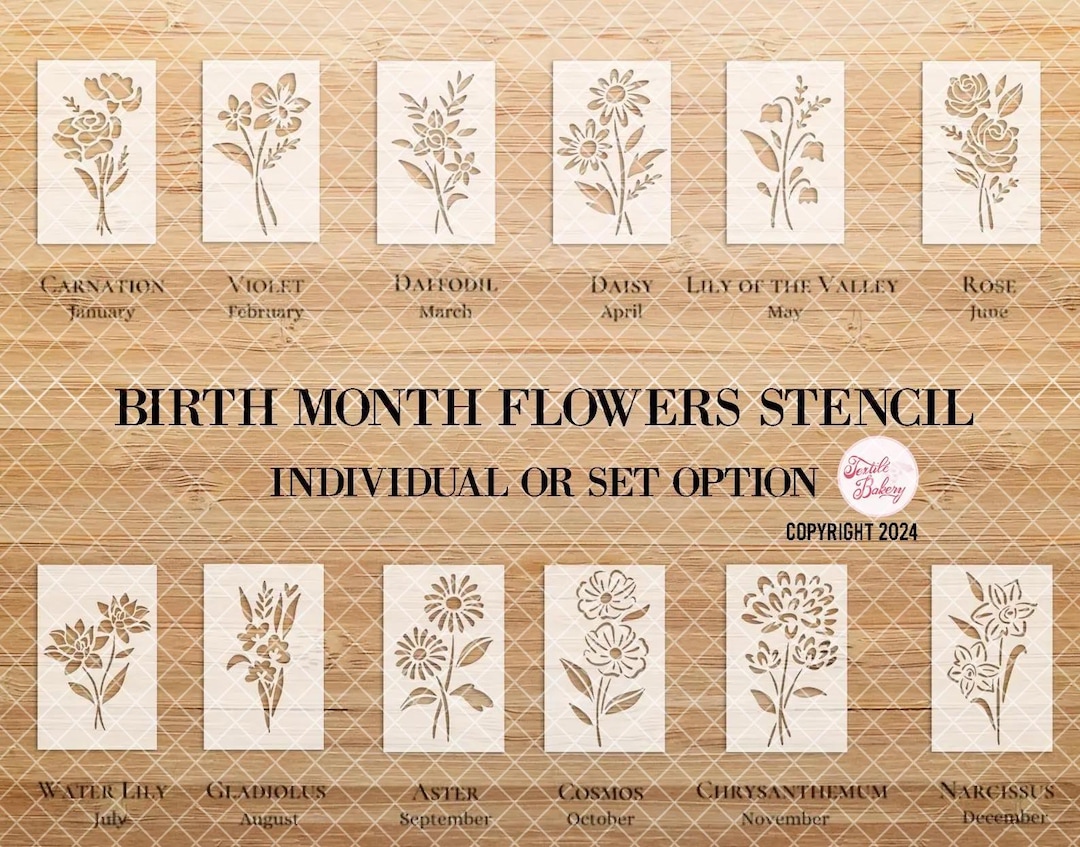 Birth Month Stencil, Birth Month Floral Stencil, Gift for Painting ...