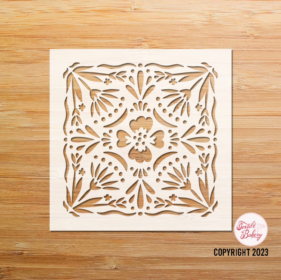 Floral Tile Stencil, Stencil Design, Tile Stencil, Vintage Tile Stencil ...