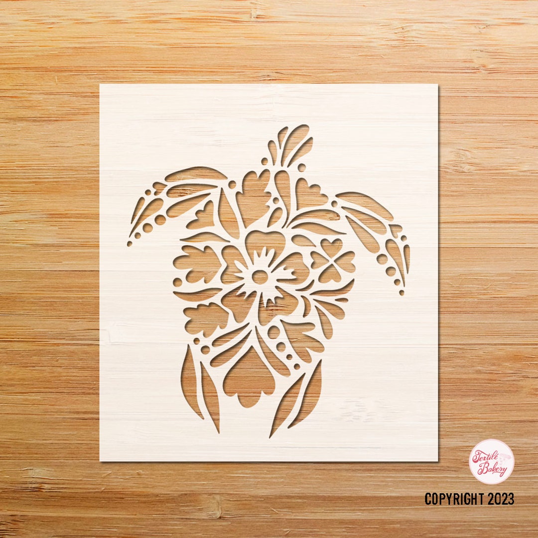 Single Sea Turtle Stencil, Floral Turtle Stencil, Nautical Stencil, Sea ...