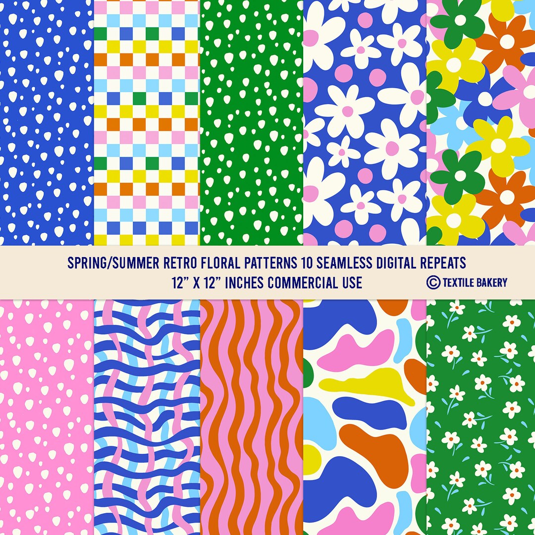 10 Groovy Retro Patterns, Paper Pack, Groovy Seamless Patterns, Digital ...