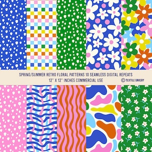 10 Groovy Retro Patterns, Paper Pack, Groovy Seamless Patterns, Digital ...