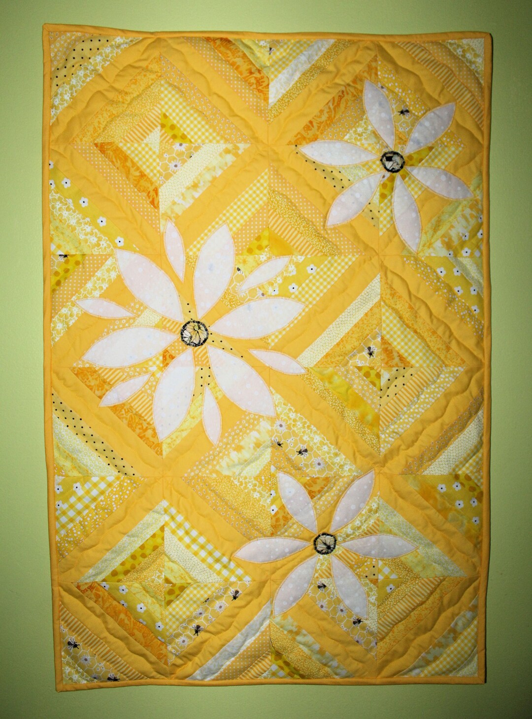 Color Therapy Quilted Wall Hanging Flower Art Quilt... SUNNY YELLOW ...