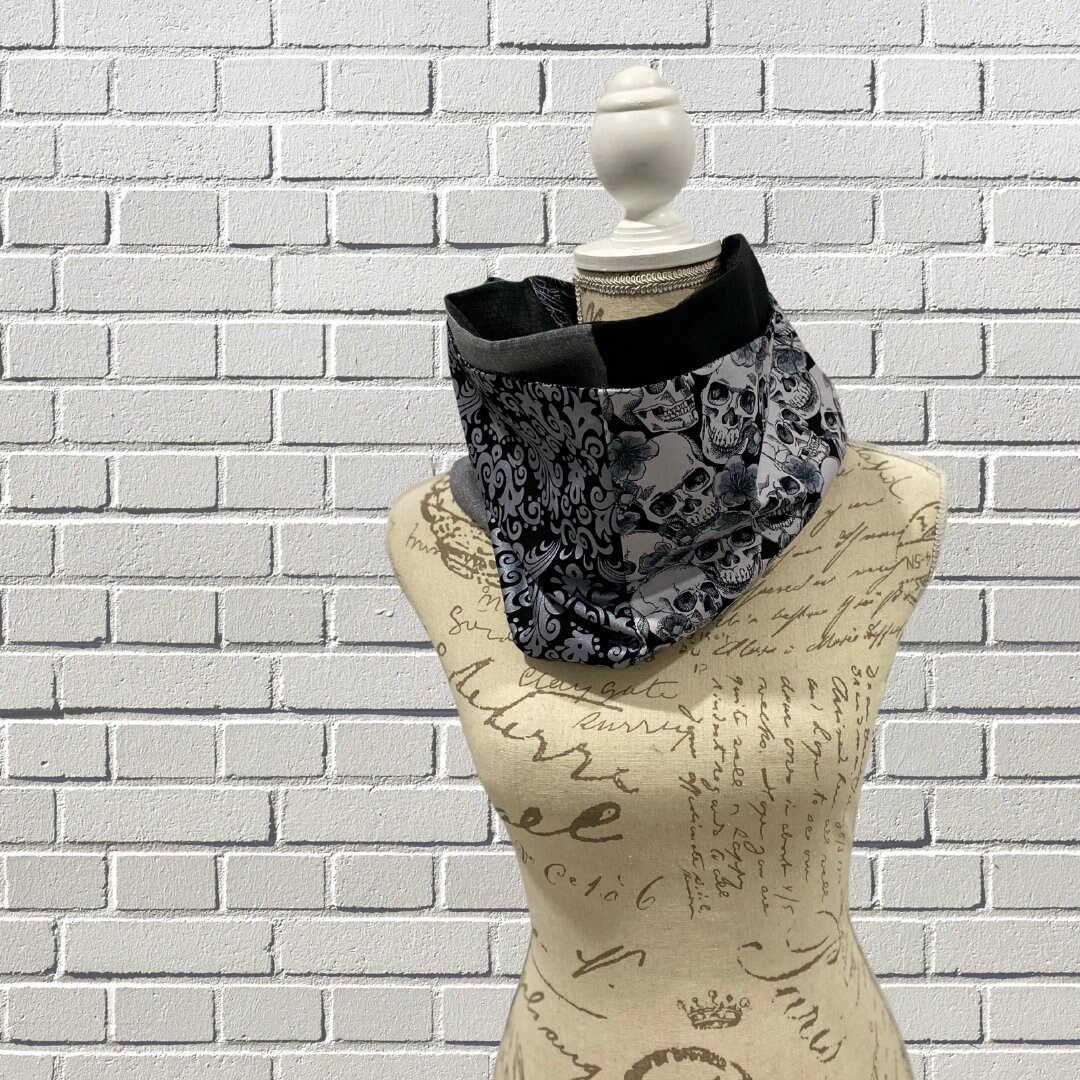 Infinity Scarf, Skulls, Skulls, Gray, Black, White, Flowers - Etsy