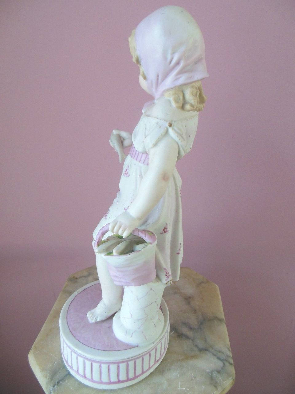 A Antique PARIAN Little Girl Figurine With Basket of Fish | Etsy