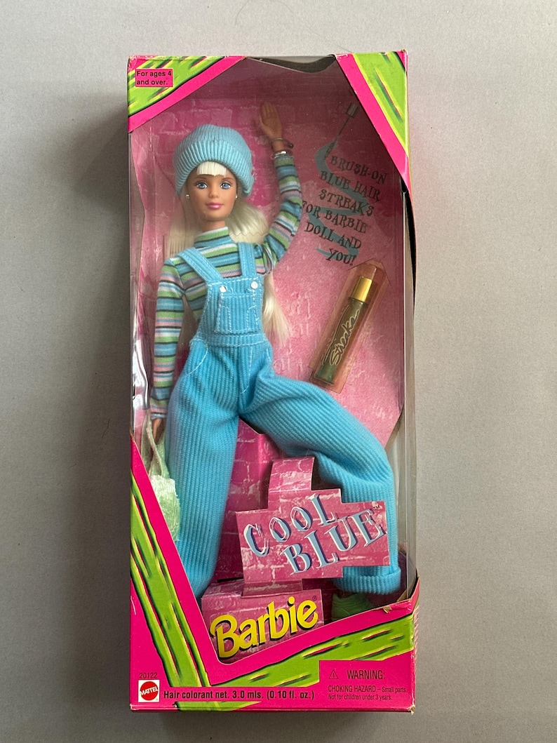 Mint Mattel Barbie Cool Blue Streak Hair Dye Doll 1997 in Blue Overalls ...
