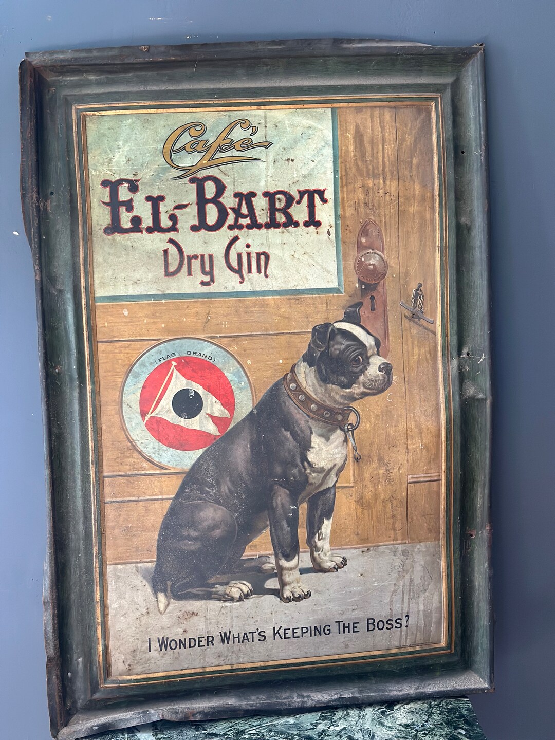 Antique Tin Advertising Cafe El-bart Dry Gin Flag Brand - Etsy