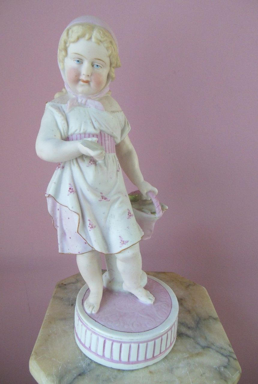 A Antique PARIAN Little Girl Figurine With Basket of Fish | Etsy
