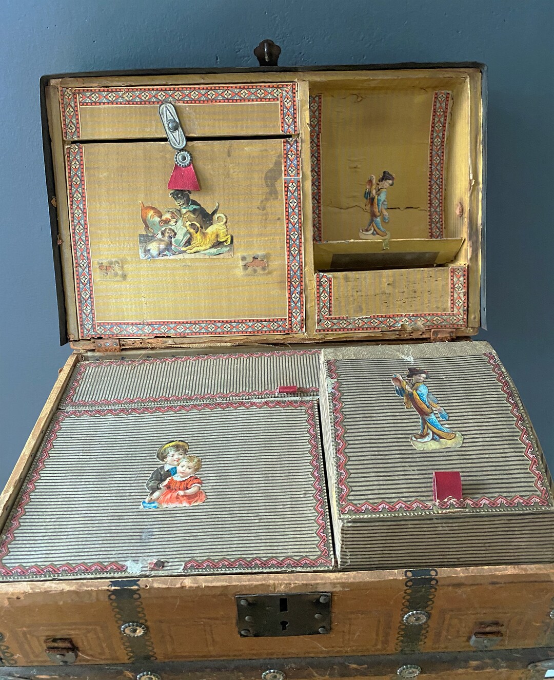 Antique Wood Doll Hump Trunk With Original Interior Paper - Etsy