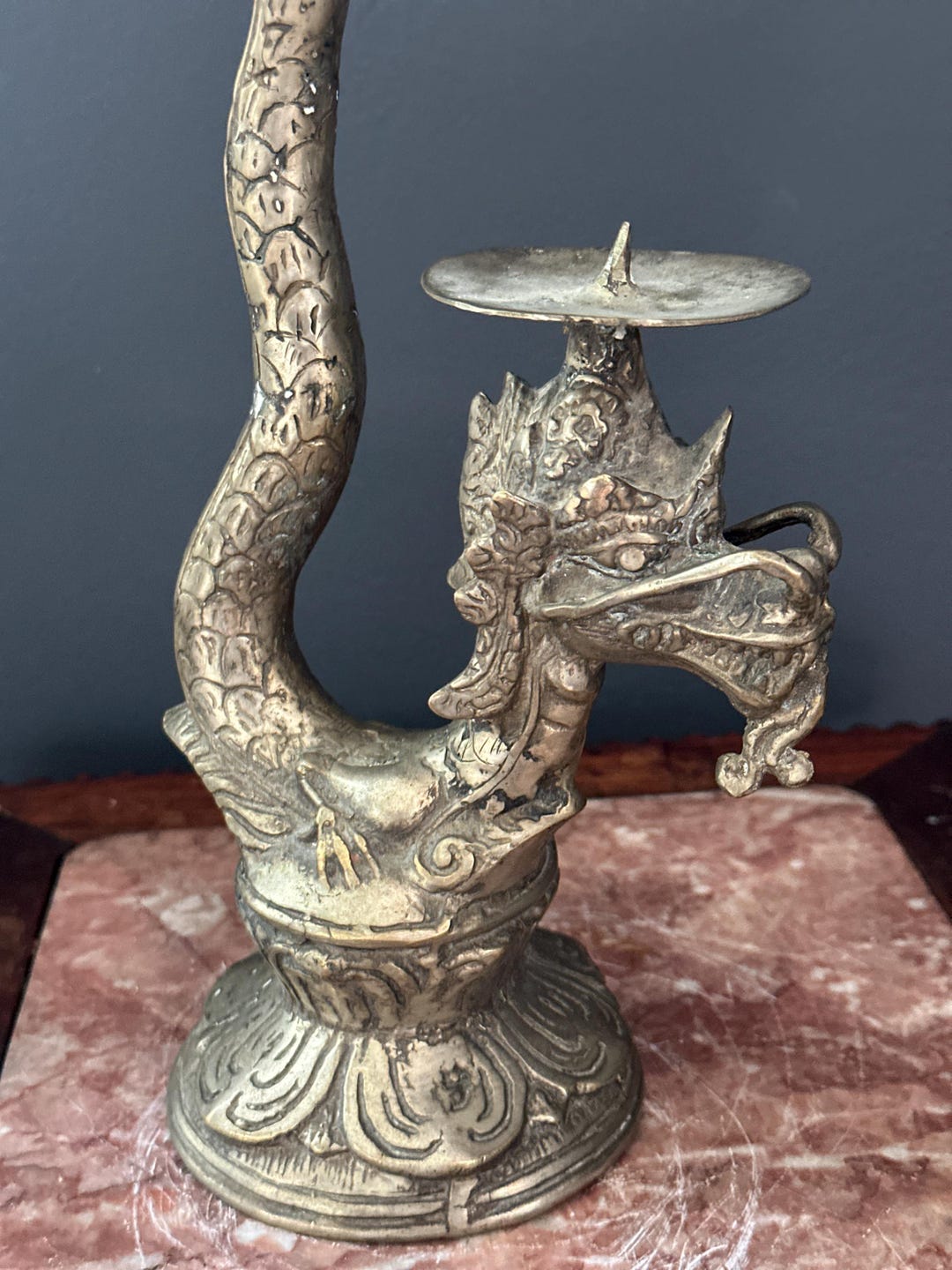 Intricate Antique Chinese Dragon Serpent 15" Metal Incense Candle ...