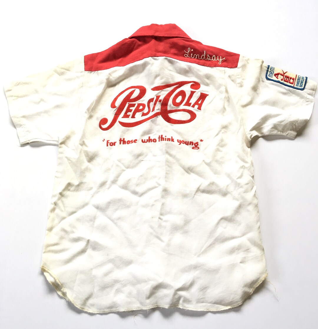 1970s PEPSI COLA Felt Letter Embroidered Distressed Color Block Button ...