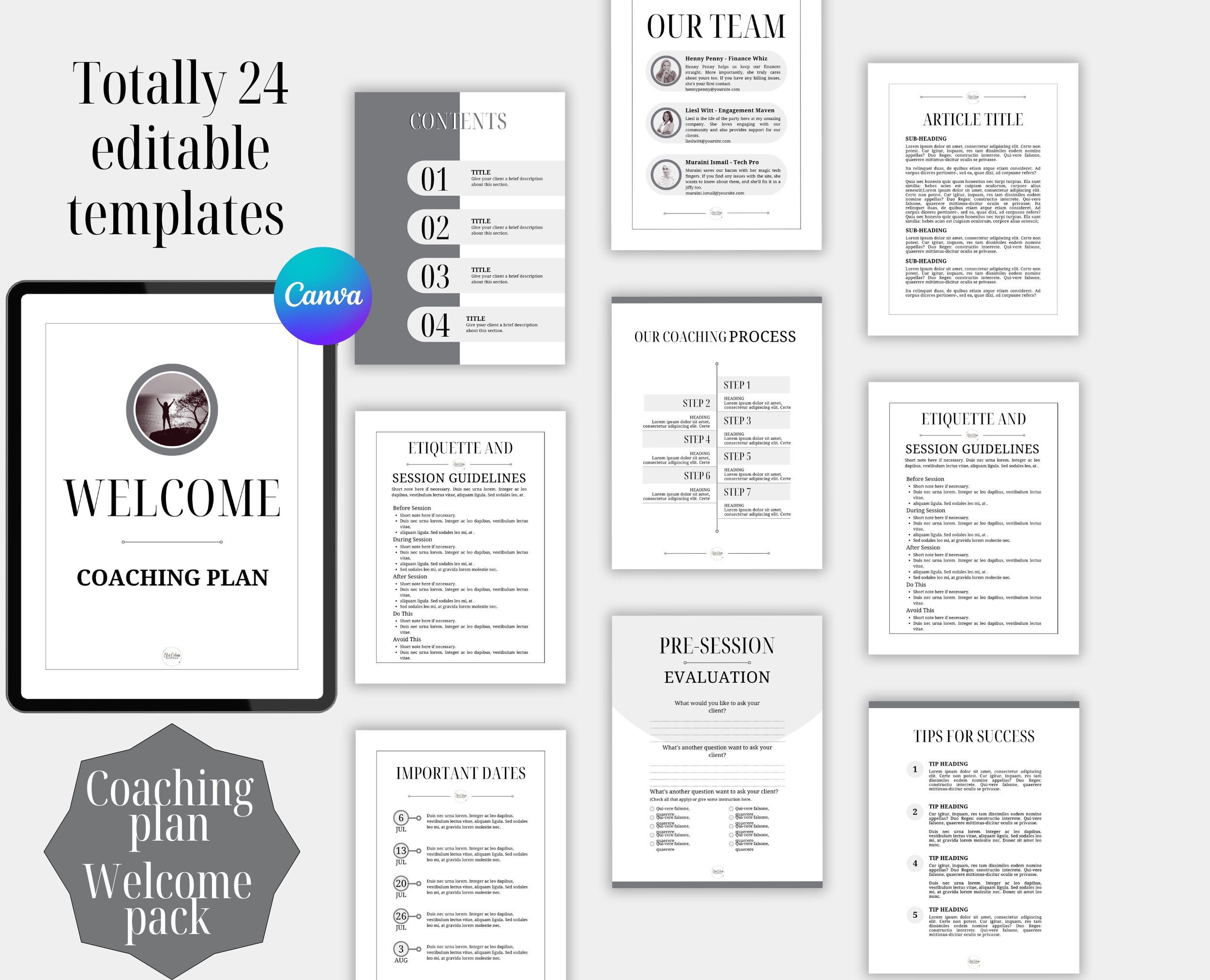 Coaching Plan Welcome Packet for Client Onboarding Bundle Editable ...