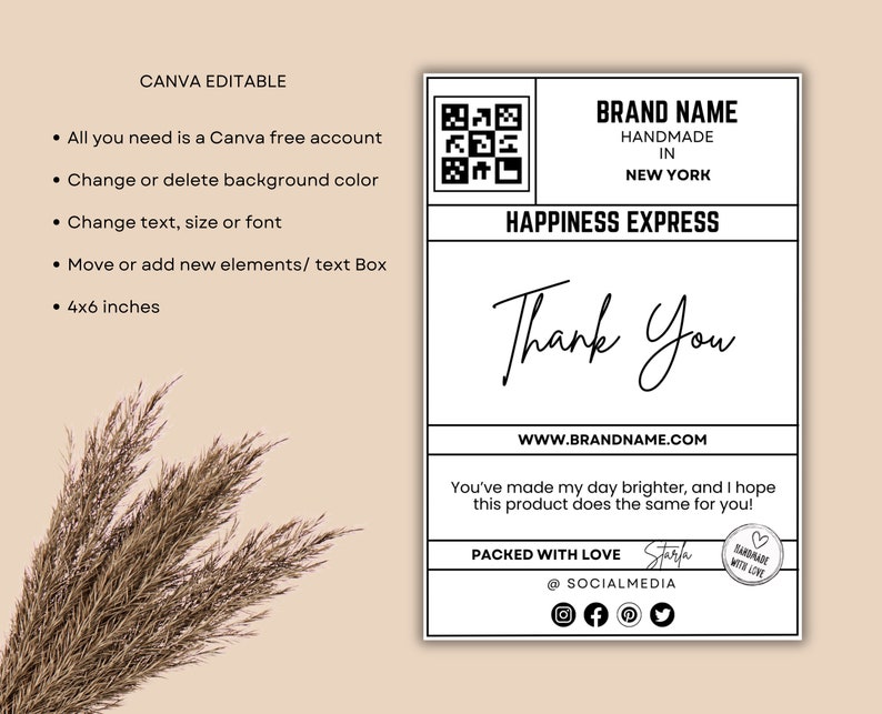 Editable Shipping Label Template for Handmade Business Customizable ...