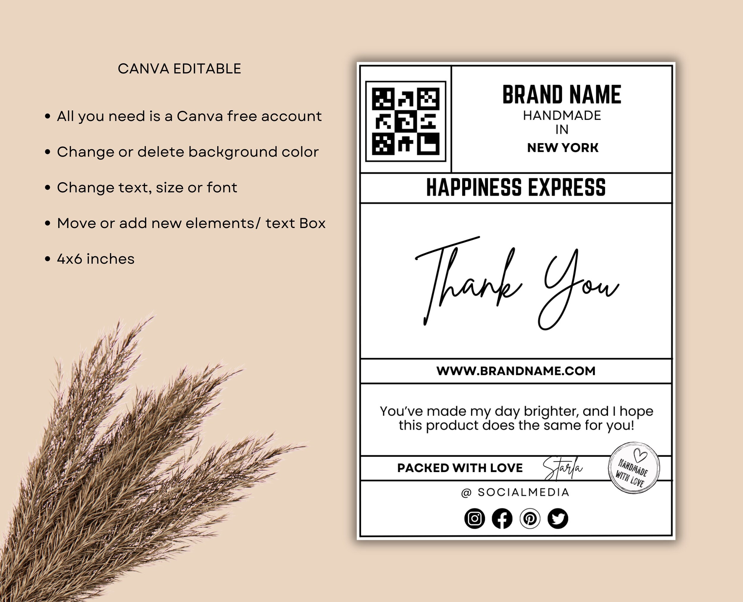 Editable Shipping Label Template for Handmade Business Customizable ...