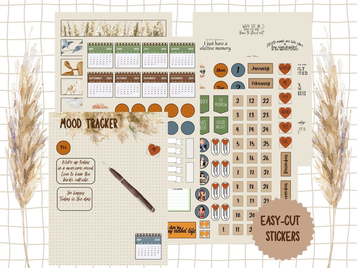 ADHD Bullet Journal Printable Dot Grid Journal Undated Planner Calming ...