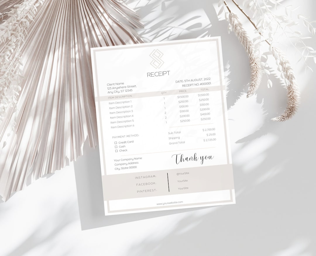 Editable Receipt Template for Small Business Editable Canva Receipt ...