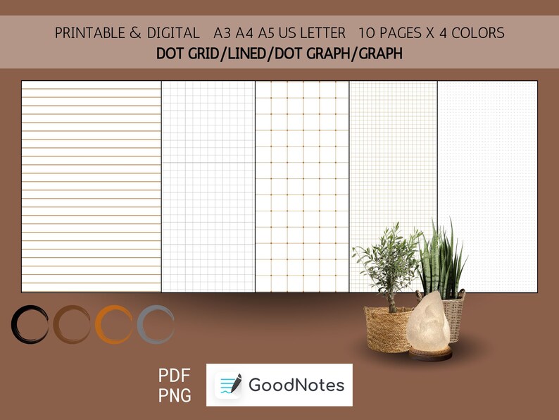 PDF Printable PNG Goodnotes Dot Grid Lined Paper Graph Paper Notebook ...
