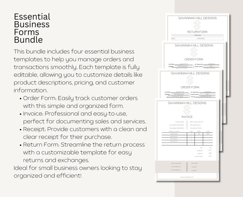 Essential Business Forms Editable Template Bundle Order Form Invoice ...