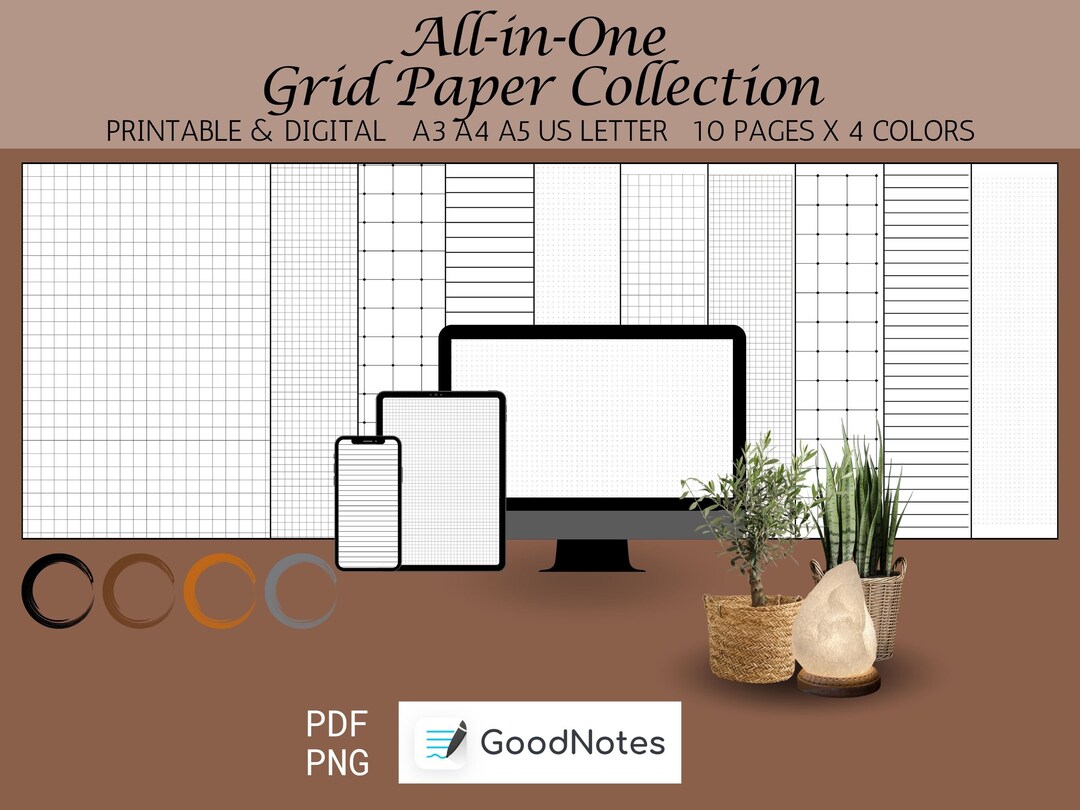 PDF Printable PNG Goodnotes Dot Grid Lined Paper Graph Paper Notebook ...