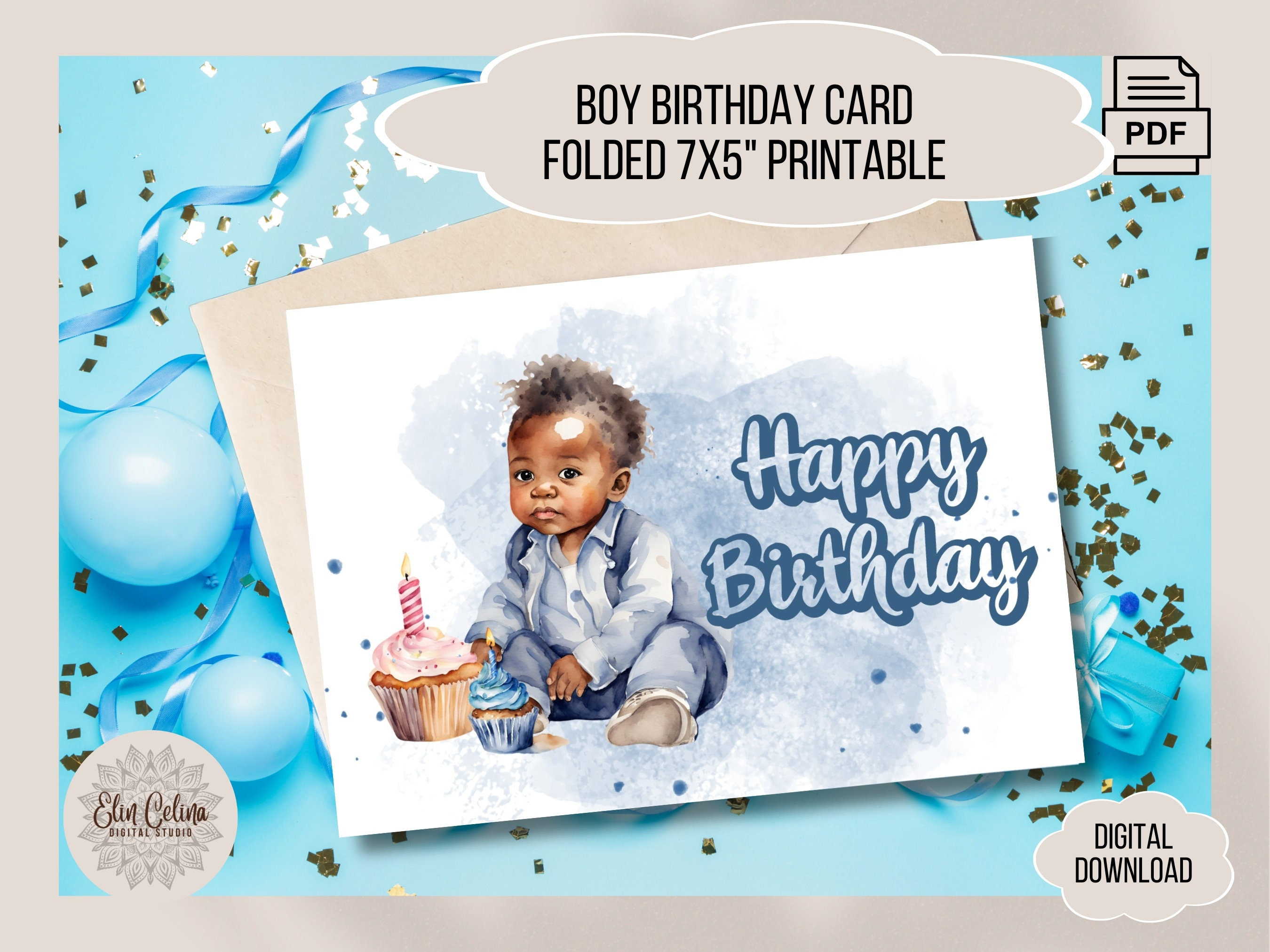 Kids Printable Birthday Card Cute Baby Boy Prints Birthday Gifts Babies ...