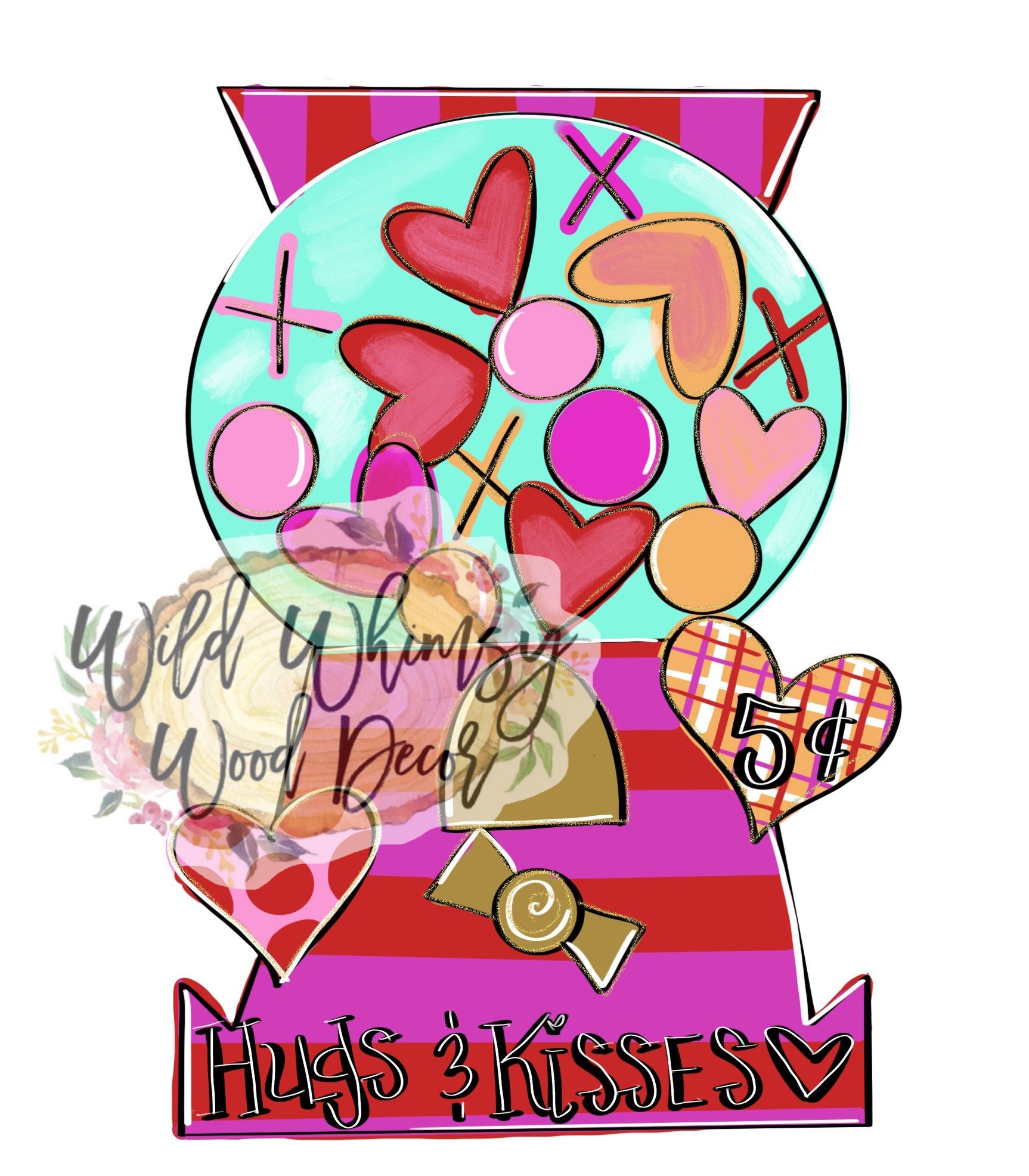 Digital Template Gumball Valentine Hugs and Kisses - Etsy