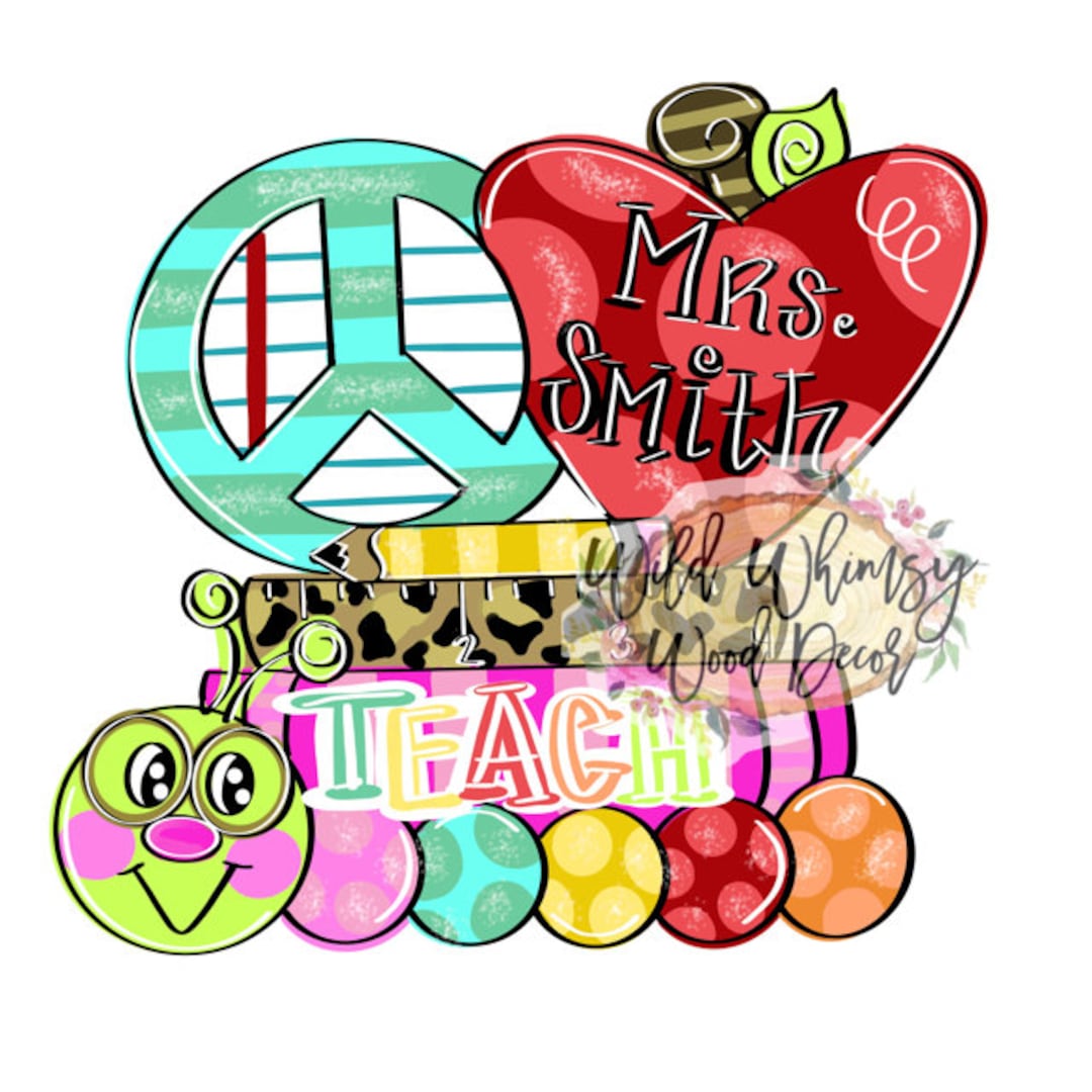 Digital Template Door Hanger Teacher Peace Love - Etsy