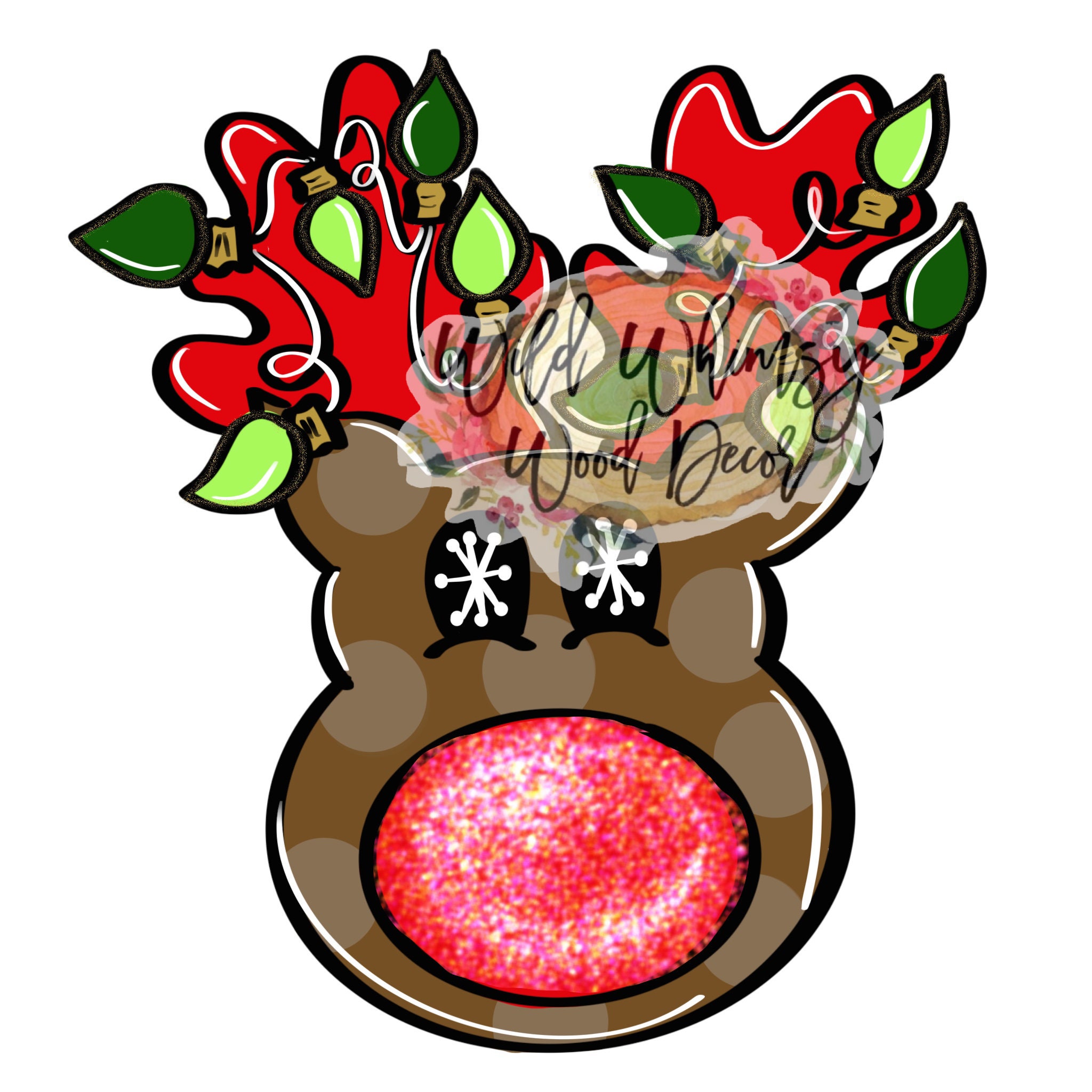 Digital template Christmas reindeer with lights rudolf | Etsy