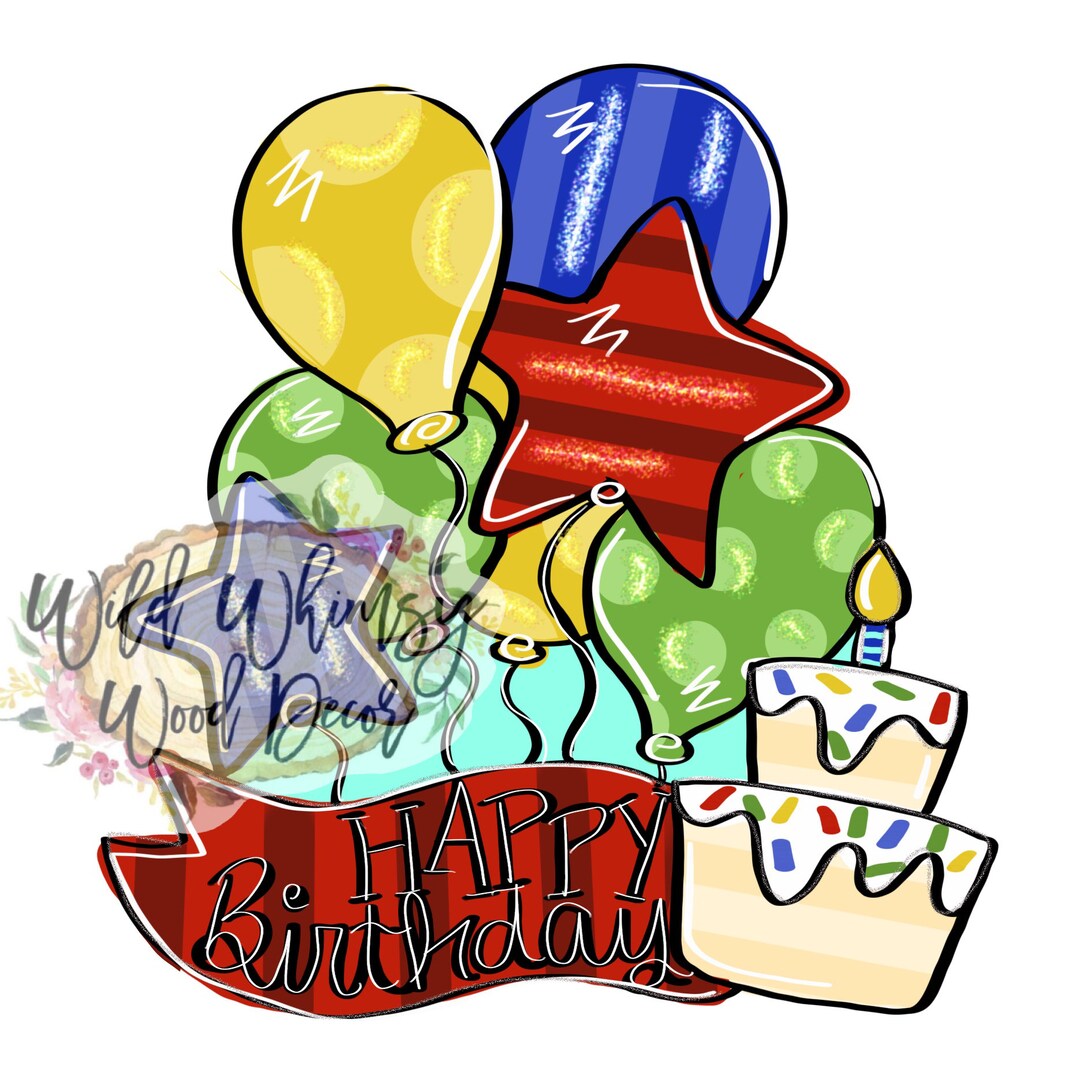 Digital Template Happy Birthday Balloons Cake - Etsy
