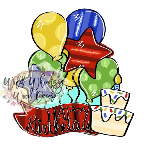 Digital Template Happy Birthday Balloons Cake | Etsy