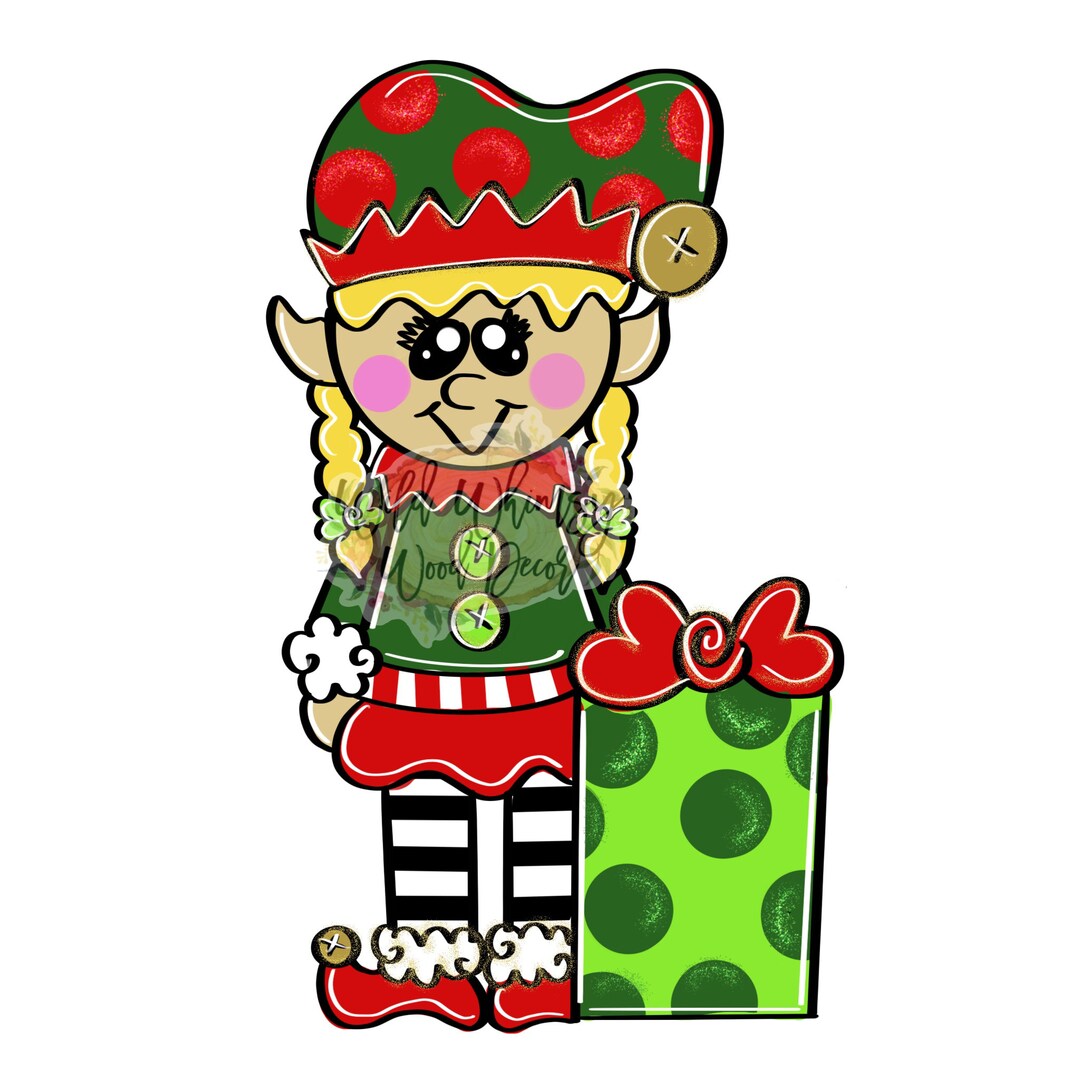 Digital Template Christmas Elf Girl Present - Etsy