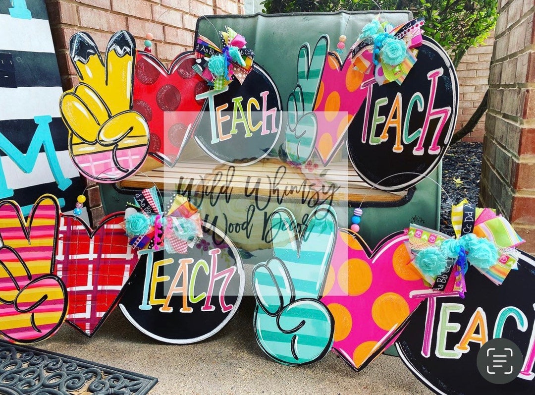 Teacher Peace Love Teach Doorhanger Pre-order - Etsy