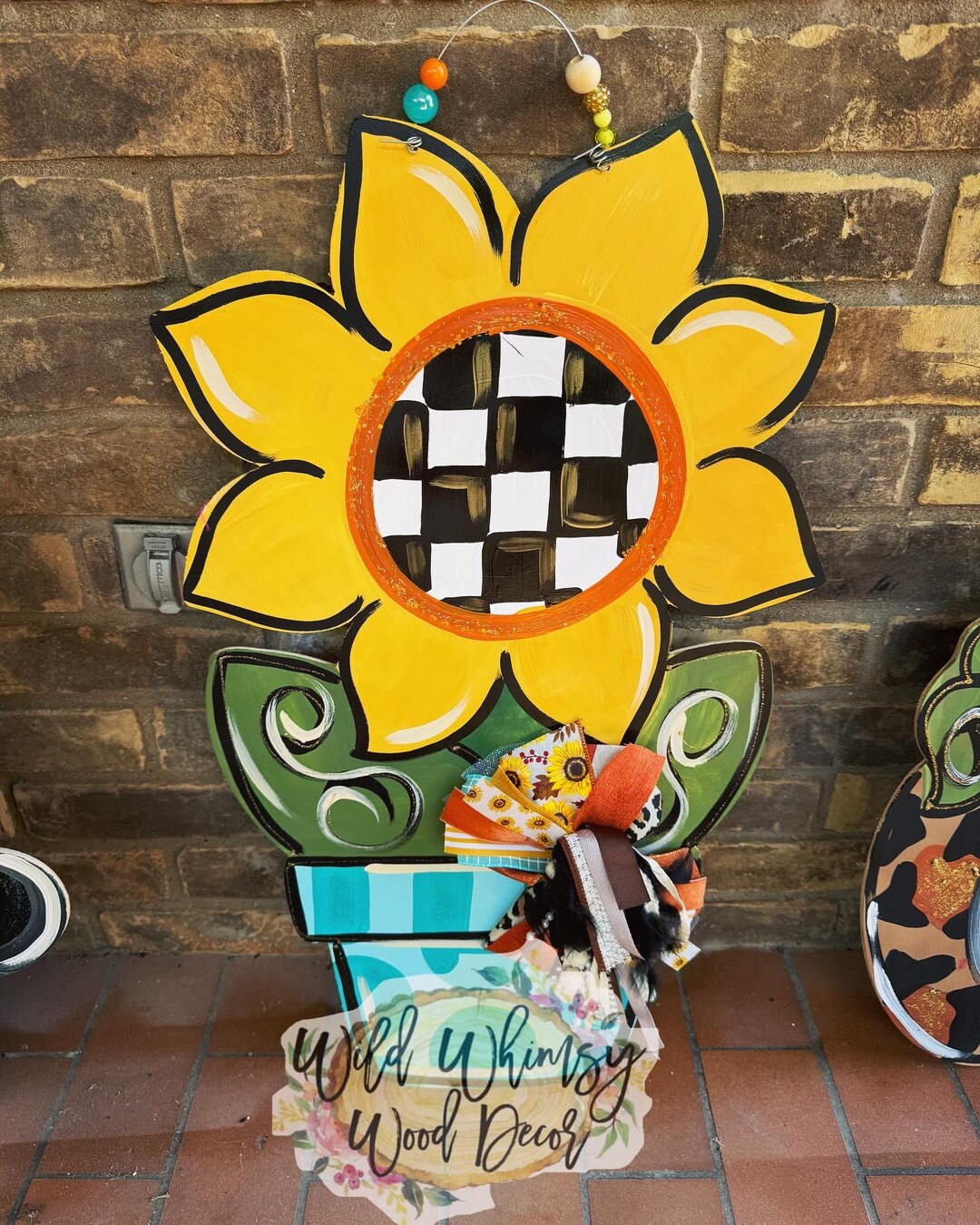 ONE Checkered Sunflower Door Hanger - Etsy