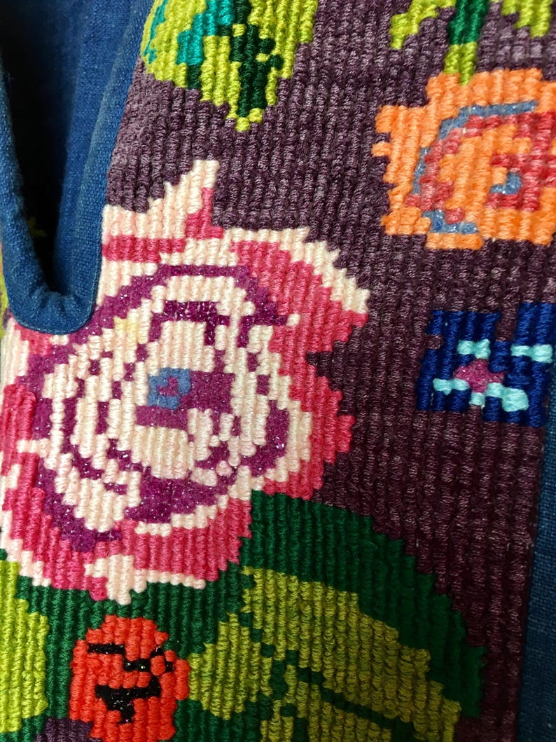 Vintage 70s Guatemalan Indigo Embroidered Top: Roses, Sparkle Threads ...
