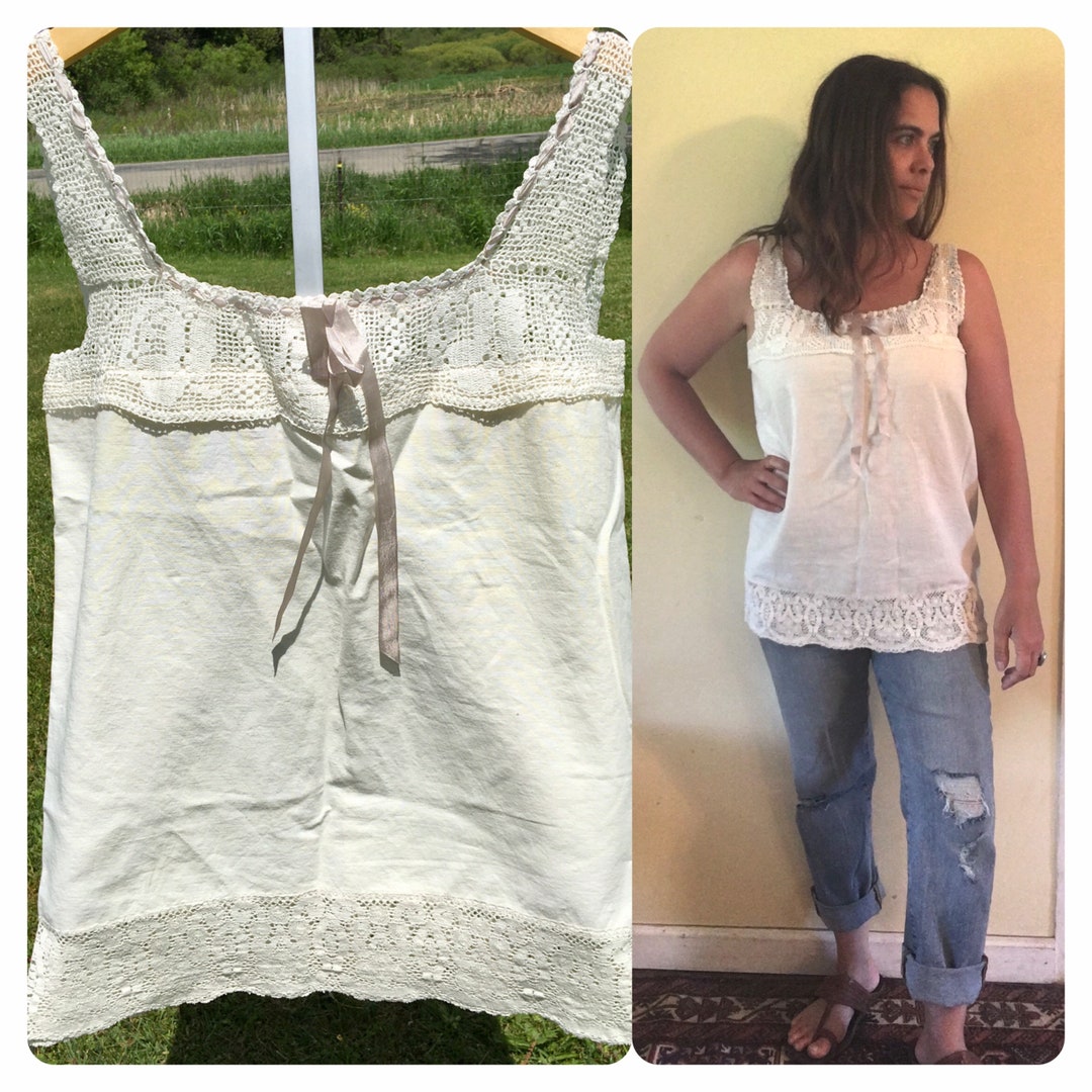 Vintage Edwardian Top Cami Hand Crochet Cotton Blouse Floral Roses ...