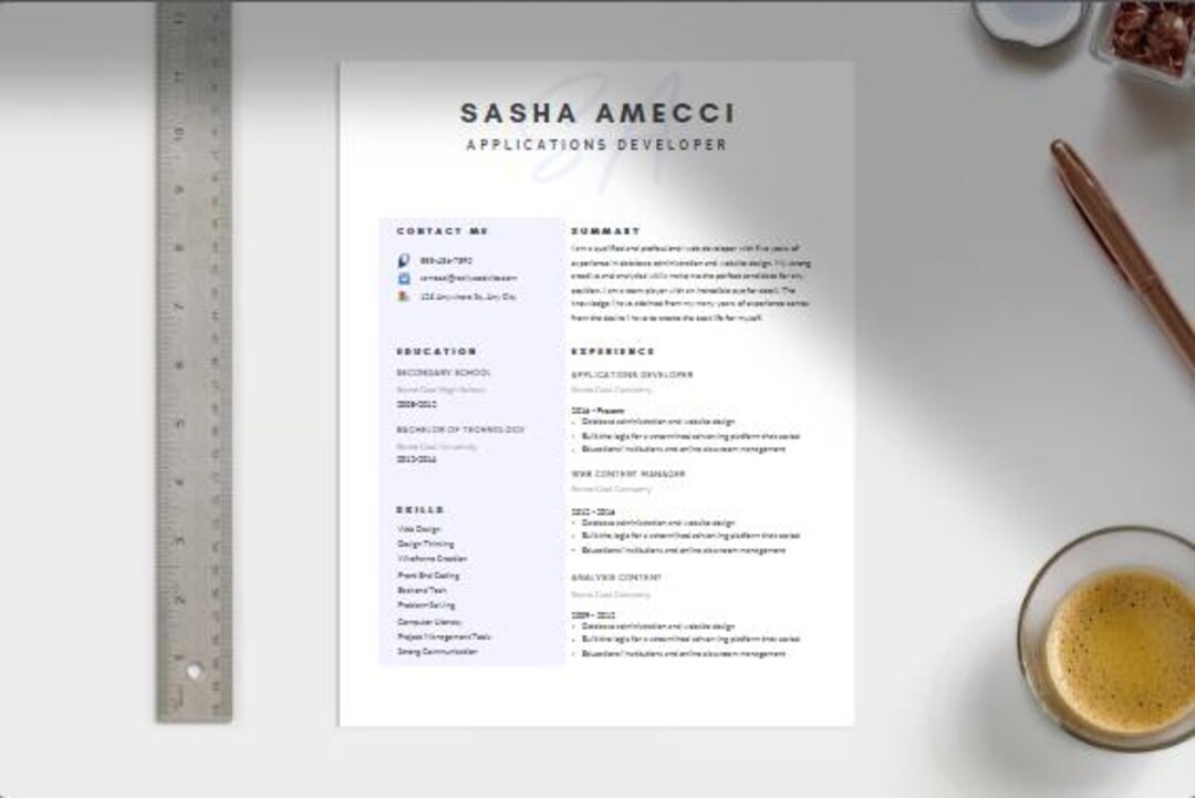 Resume Template Signature Design Blue - Etsy