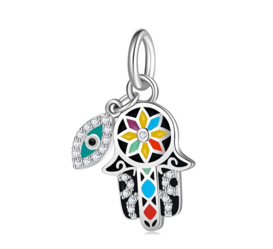 Hamsa Hand Charm 925 Sterling Silver for Bracelets Hand of - Etsy