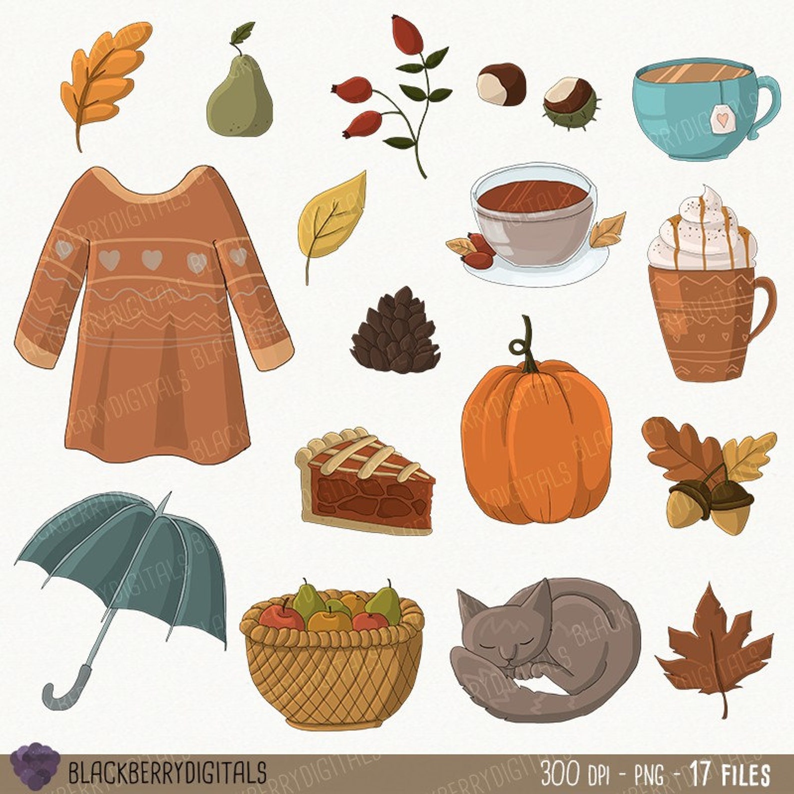 Fall Clipart Set, Fall Clip Art Images, Fall Vector, Autumn Clipart ...