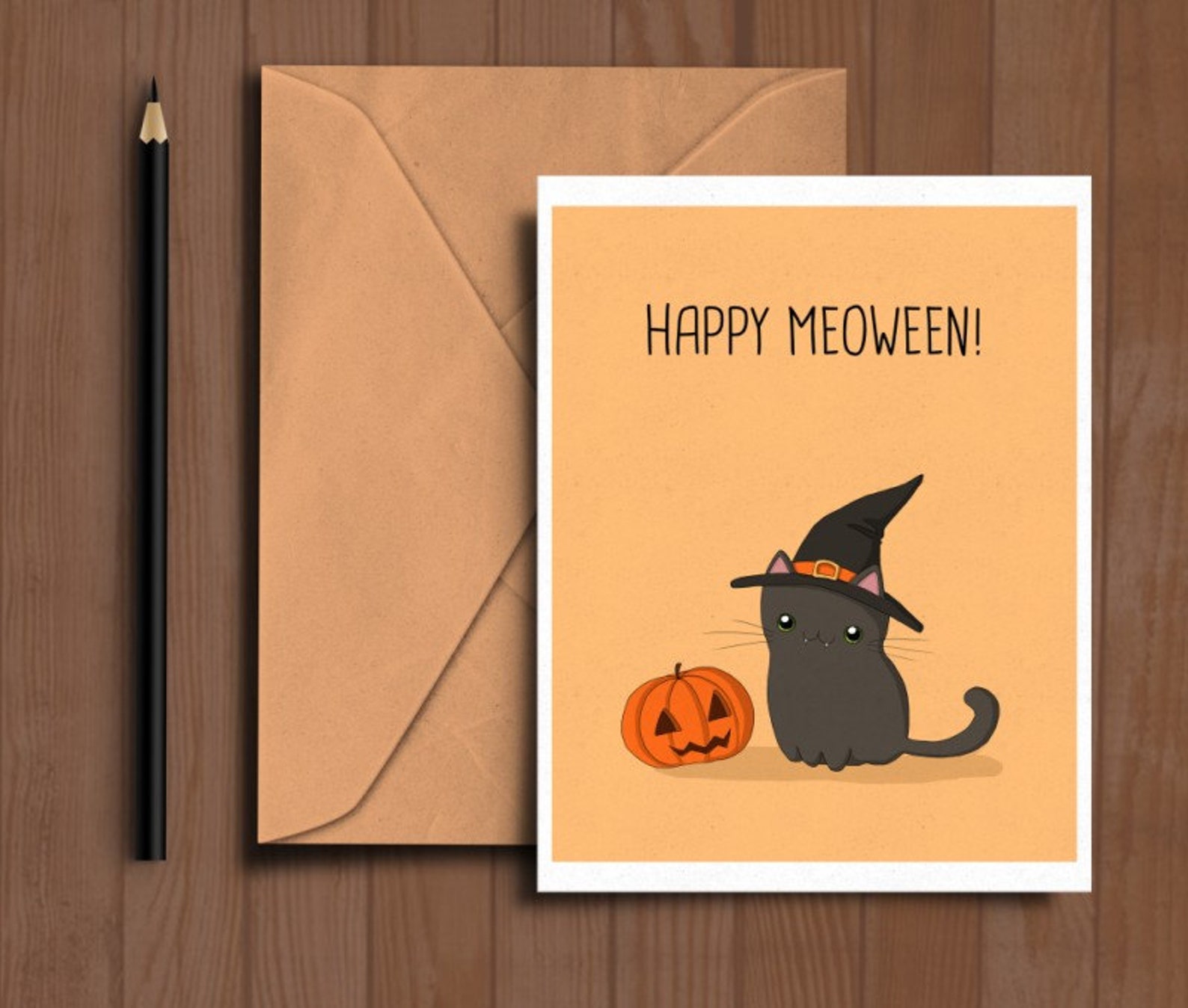 Halloween Card Kawaii Halloween Card Kawaii Cat Printable - Etsy