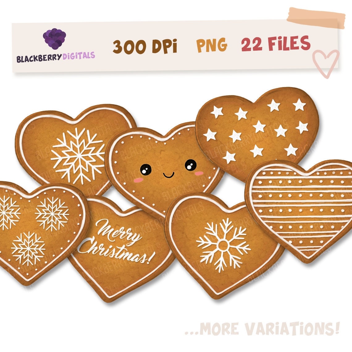 Gingerbread Clipart Set, Gingerbread Heart Clip Art, Christmas Stickers ...