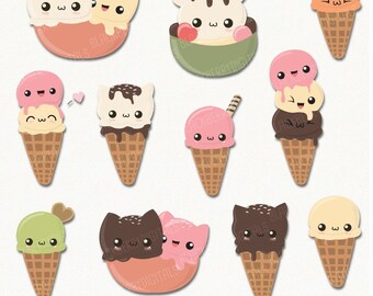 Kawaii Summer Clip Art, Cute Summer Vector, Kawaii Ice Cream, Cute ...