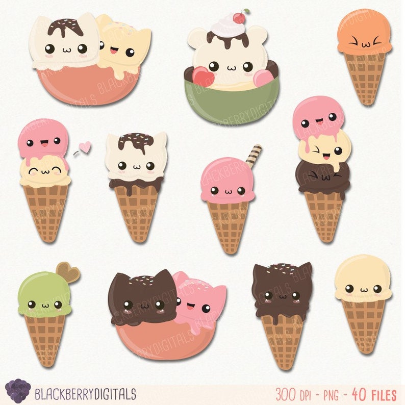 Kawaii Ice Cream Clipart, Ice Cream Clip Art, Kawaii Clip Art, Cute Ice ...