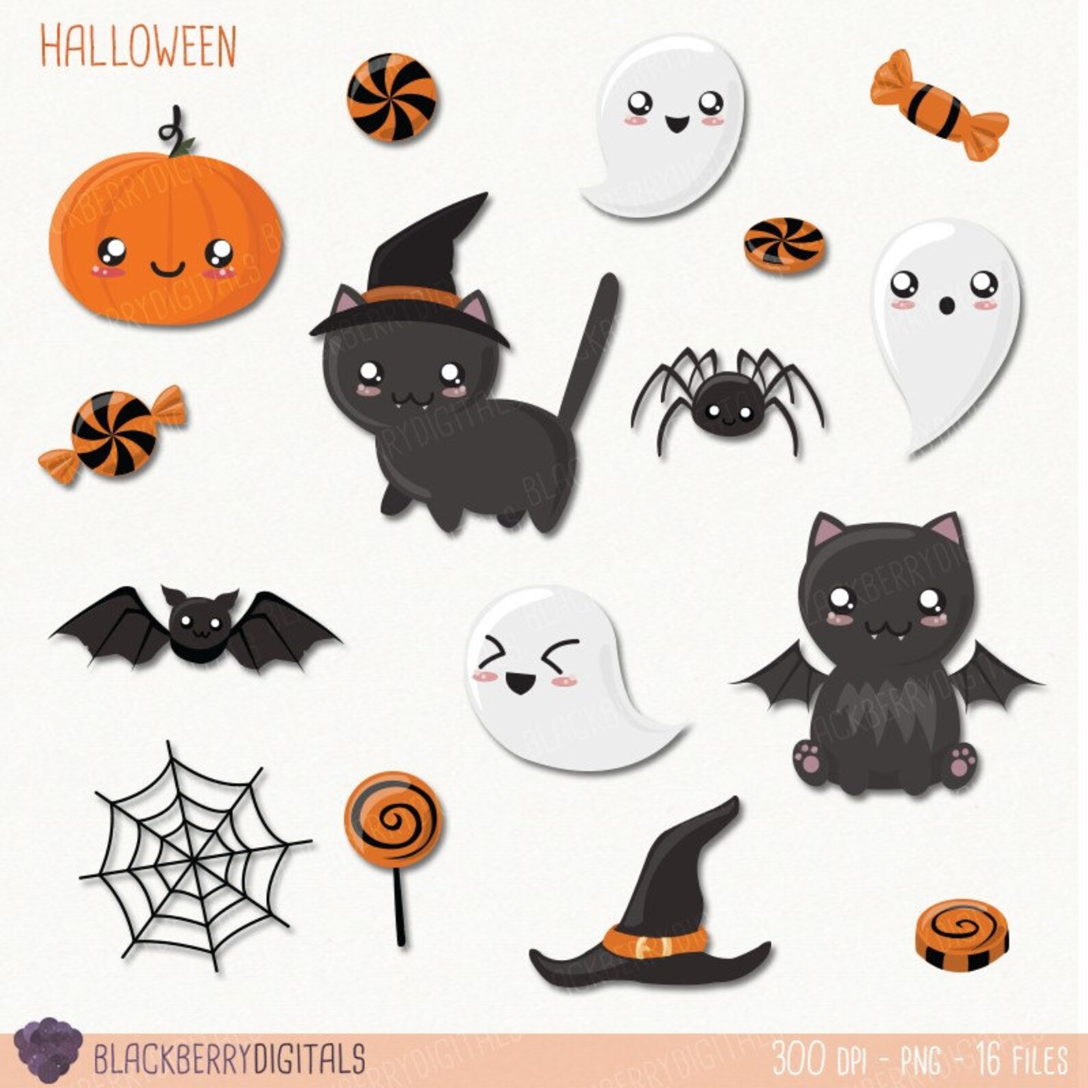 Halloween Clipart Set Kawaii Halloween Clip Art Kawaii - Etsy