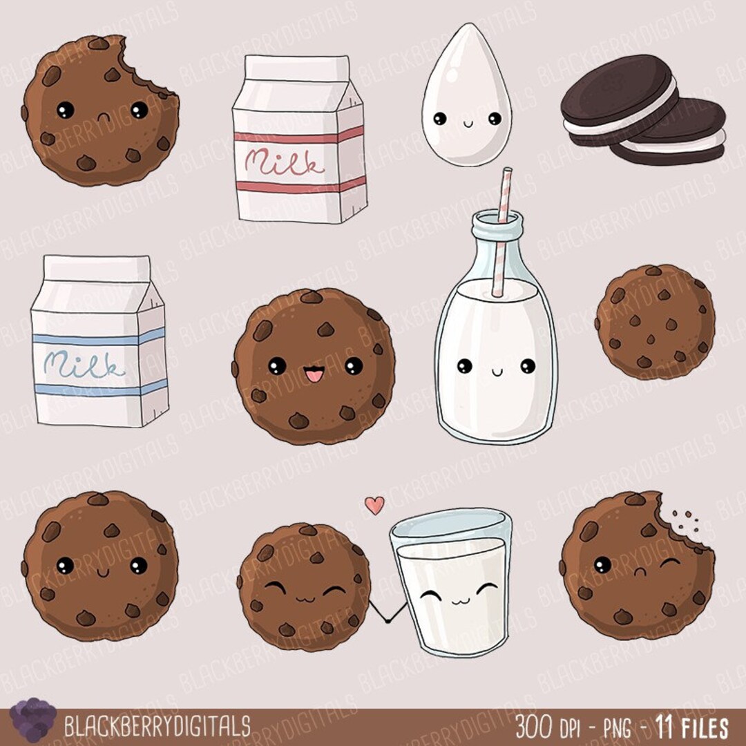 Kawaii Cookie and Milk Clipart Set Cookies and Milk Clip Art - Etsy