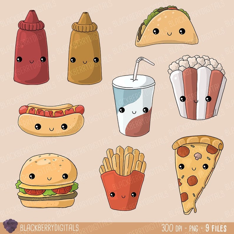 Kawaii Junk Food Clipart, Junk Food Clip Art, Kawaii Clipart, Cute Fast ...