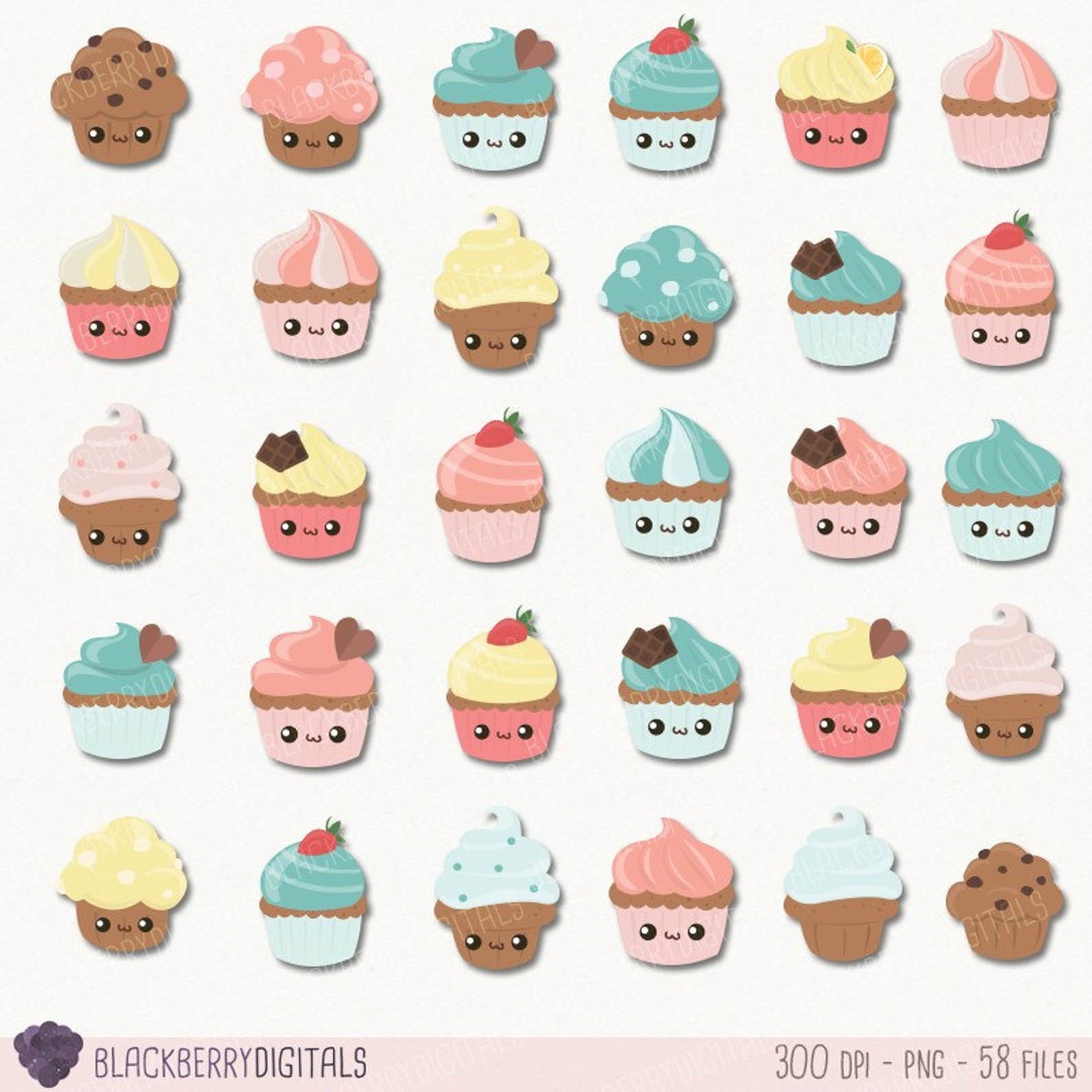 50% OFF Kawaii Cupcake Clipart, Cupcake Clip Art, Kawaii Cupcake Vector ...