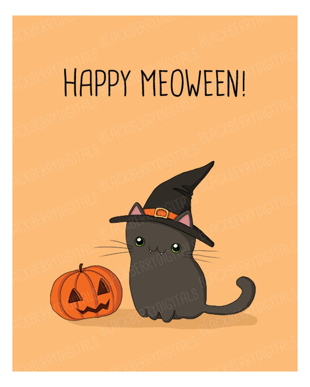 Halloween Card Kawaii Halloween Card Kawaii Cat Printable - Etsy